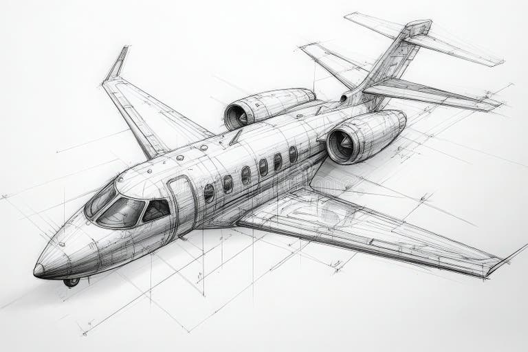 Technical Sketch of a Private Jet Design Showcasing Innovative Features ...
