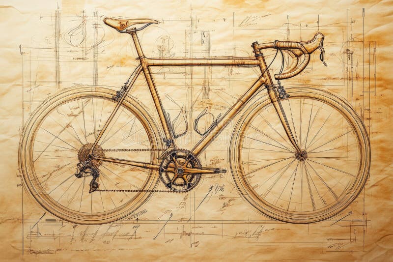 Detailed Technical Sketch of a Bicycle Frame Showcasing Design Features ...