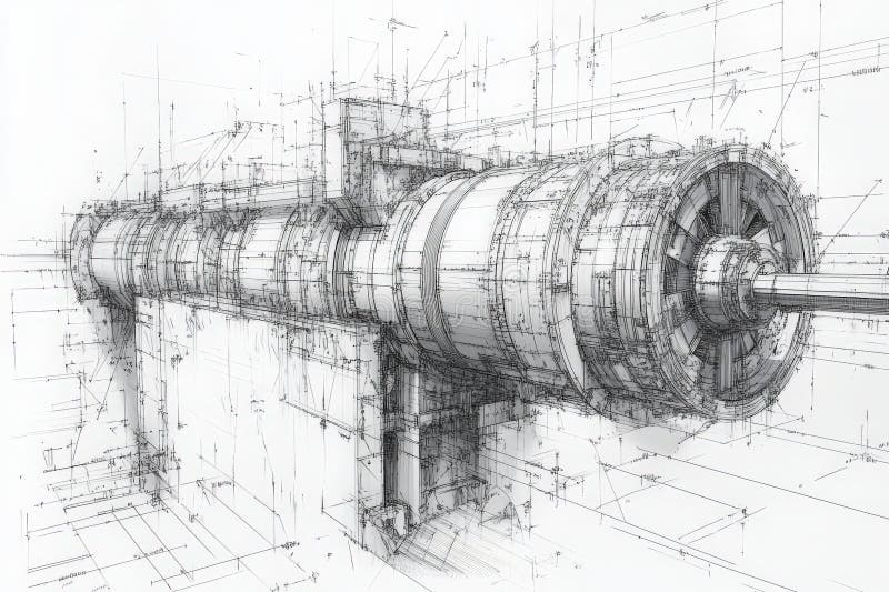 Technical Sketch of a Hydroelectric Dam Turbine Showing Engineering ...