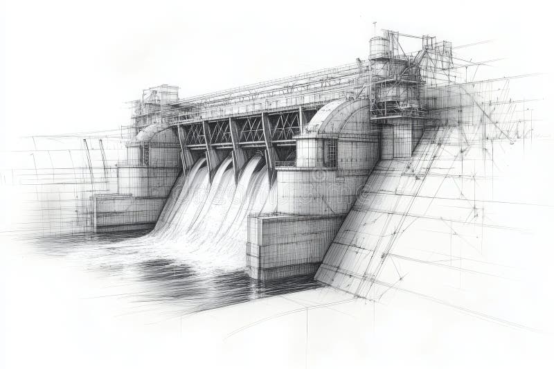 Technical Sketch of a Hydroelectric Dam with Detailed Design Features ...
