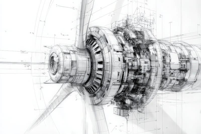 Technical Sketch of a Detailed Wind Turbine Design Showcasing Internal ...