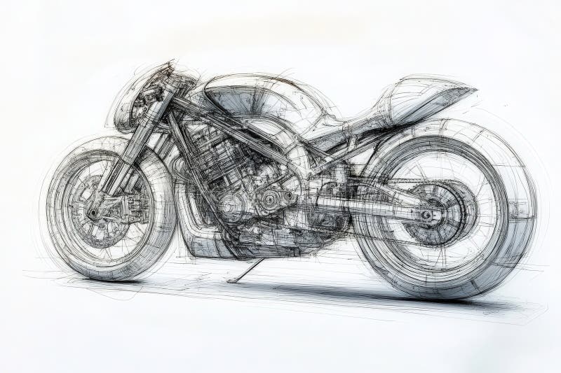 Detailed Technical Drawing of a Motorcycle with Intricate Design ...