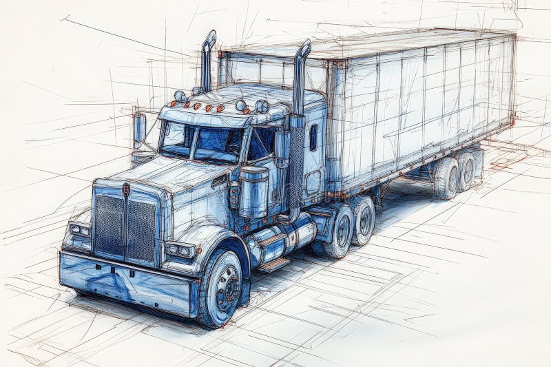 Detailed Technical Sketch of a Delivery Truck Showcasing Design ...