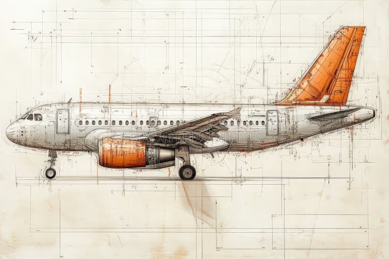 Detailed Technical Sketch of a Modern Aircraft Showcasing Design ...