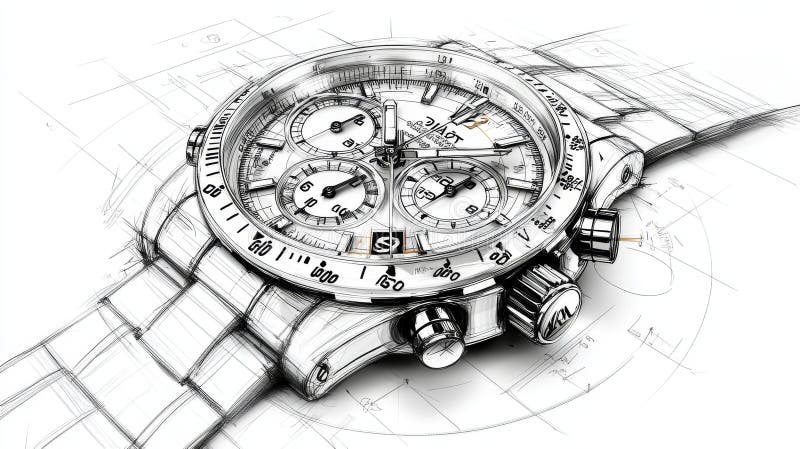 Technical Sketch of Luxury Chronograph Watch Design for Timepiece ...