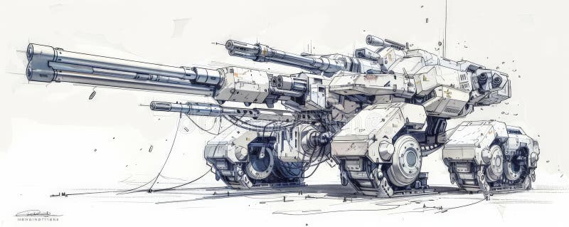 A Technical Sketch of a Mobile Artillery Unit, Showcasing Its Cannon ...