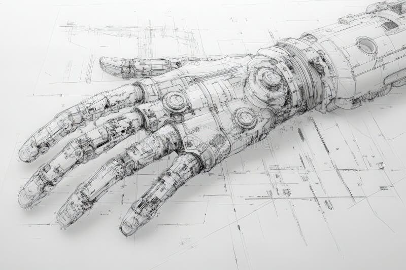 Technical Sketch of a Robotic Arm Design Showcasing Intricate Details ...