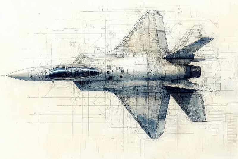 Technical Sketch of a Jet Fighter Showcasing Intricate Design Details ...