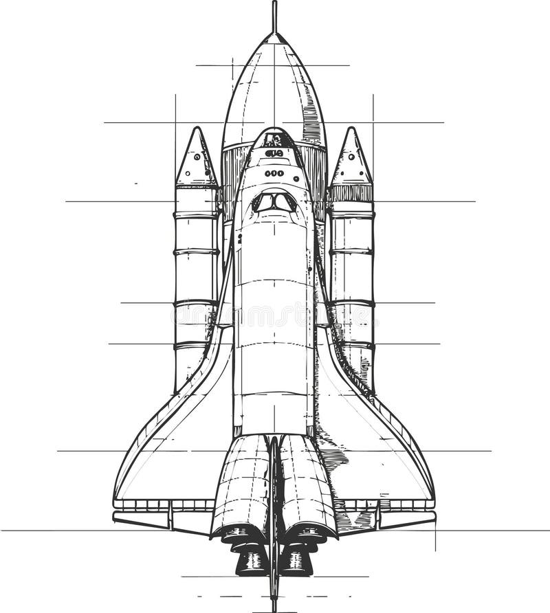 Technical Sketch of a Space Shuttle Design with Detailed Blueprint ...