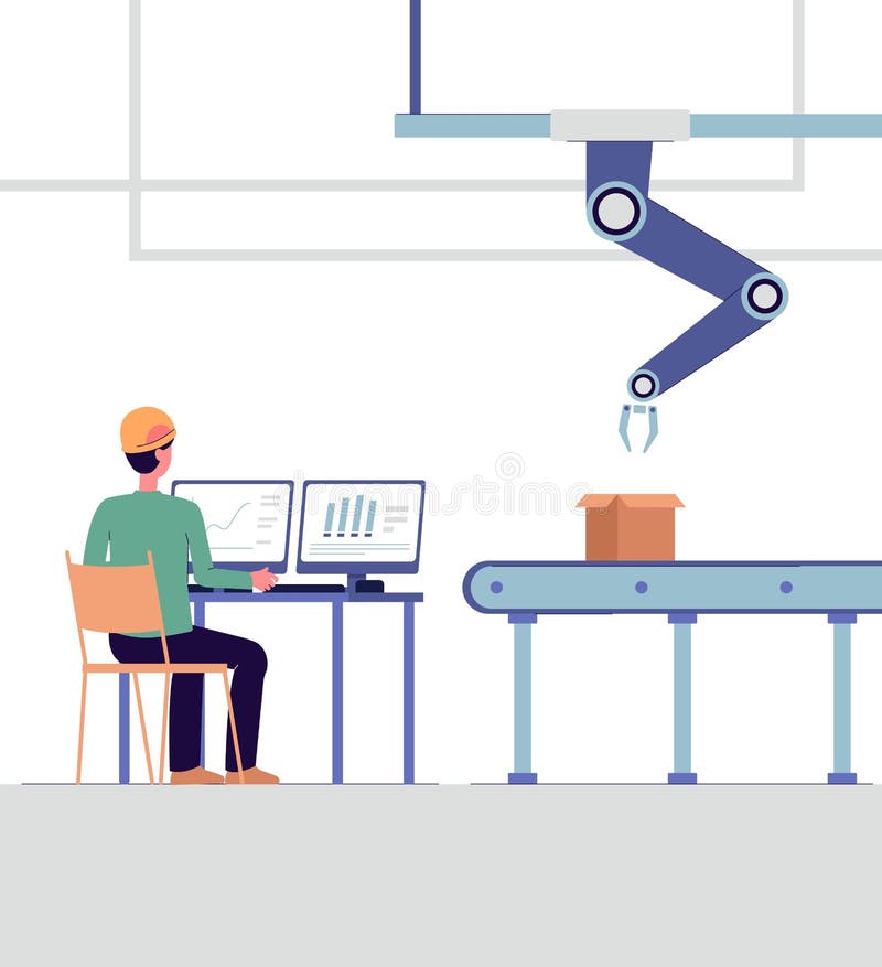 Smart Factory Worker with Smartphone, Flat Vector Illustration Isolated ... Smart Factory Worker with Smartphone, Flat Vector Illustration Isolated ...