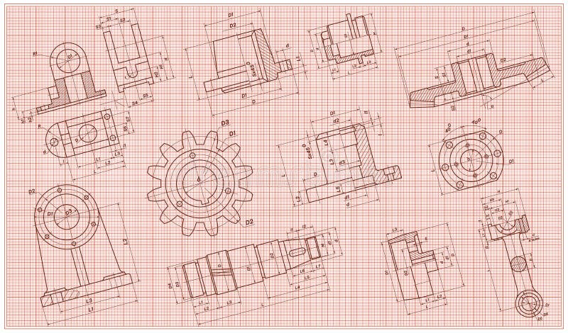 A Technical Study in Crimson Tones. Editable Graph Paper Background ...