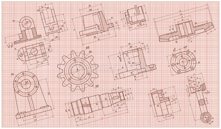 A Technical Study in Crimson Tones. Editable Graph Paper Background ...
