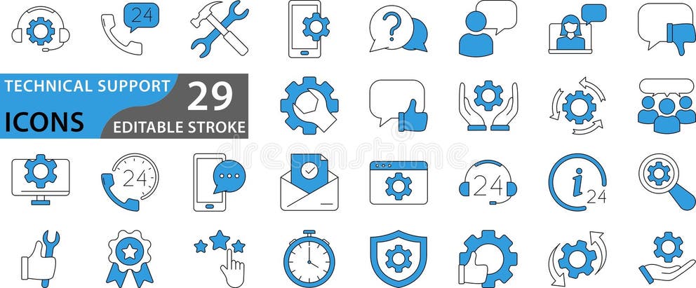 Technical Support icon set stock vector. Illustration of contact ...