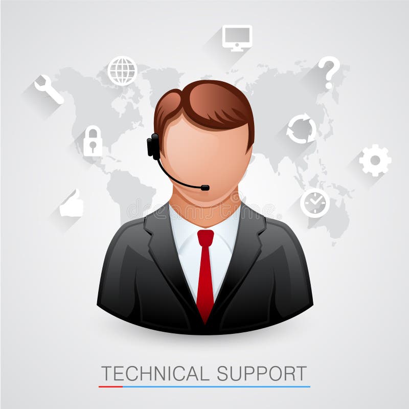 Technical Support Background. Man with Icons Stock Vector ...