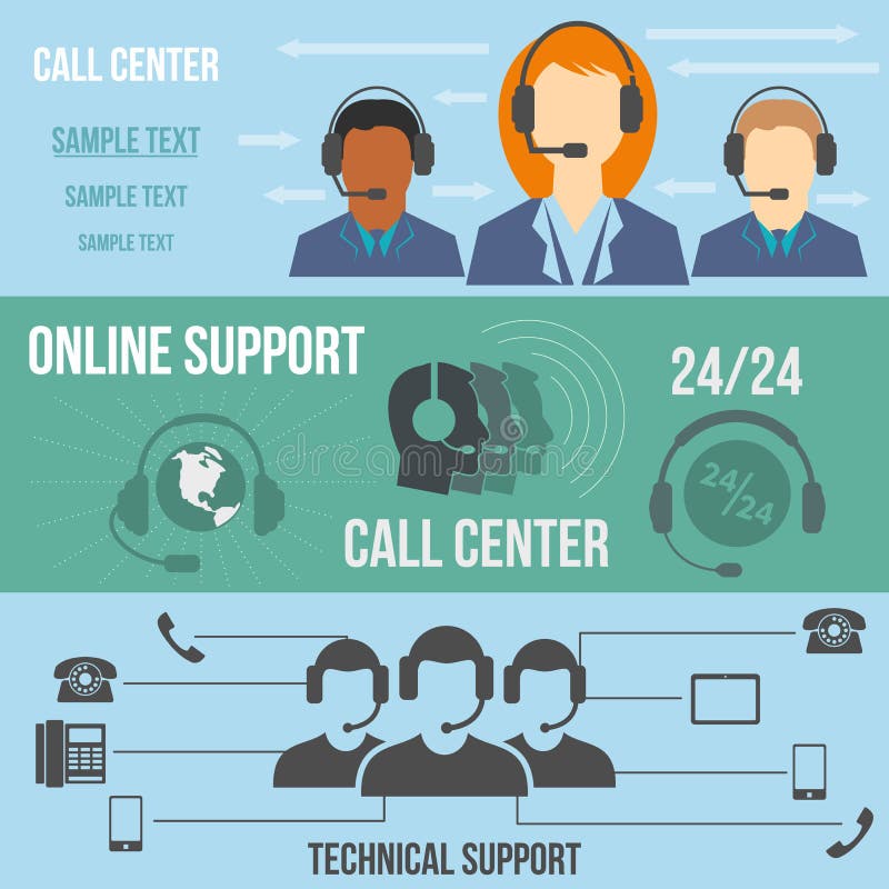 Banners Set Of Call Center Support. Horizontal Banners Template With ...