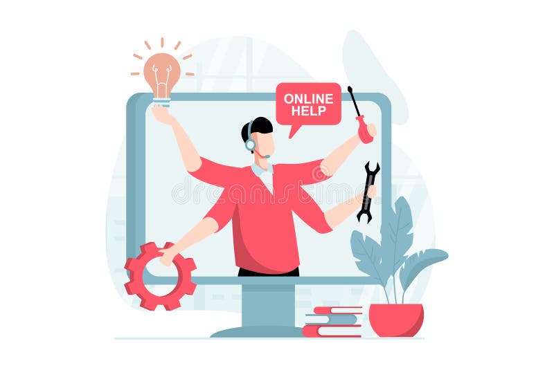 Technical Support Concept with People Scene in Flat Cartoon Design ...