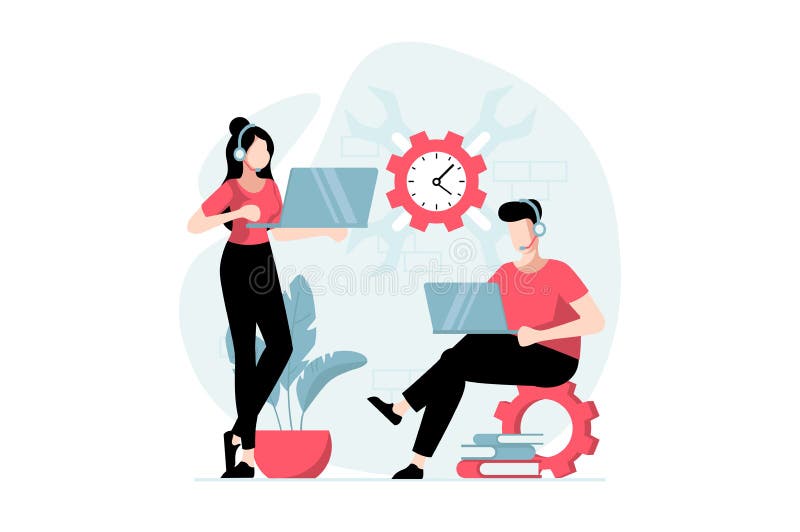 Technical Support Concept with People Scene in Flat Cartoon Design ...