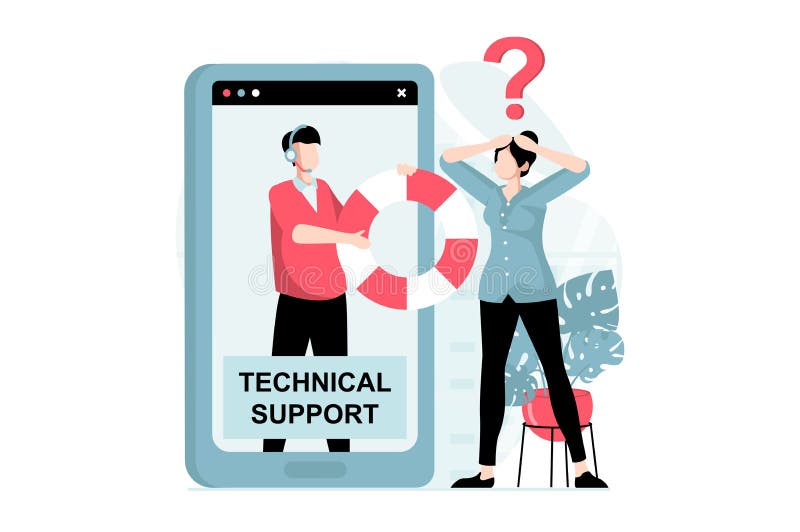 Technical Support Concept with People Scene in Flat Cartoon Design ...