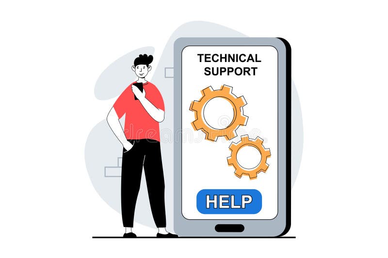 Technical Support Concept with People Scene in Flat Cartoon Design ...
