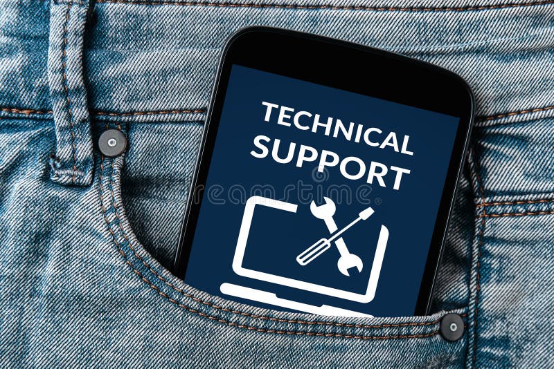 Technical Support Concept on Smartphone Screen in Jeans Pocket Stock ...