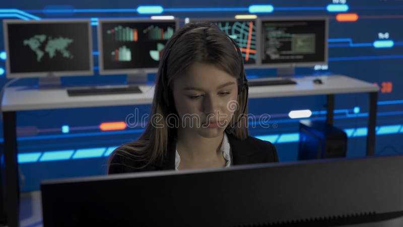 Technical Support in Control Room. Female it Specialists in Headsets ...