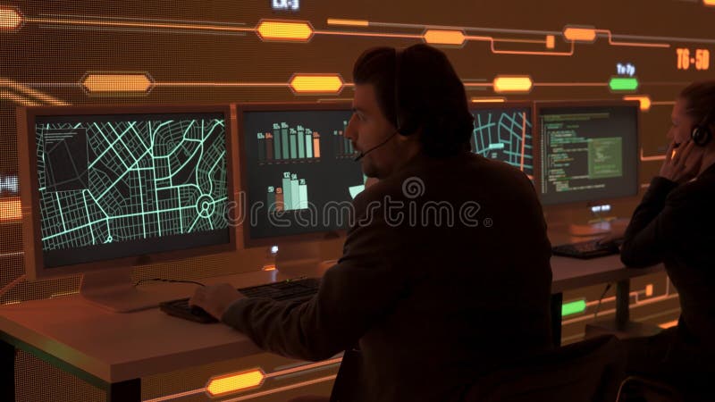 Technical Support in Control Room. it Specialists in Headsets Work on ...