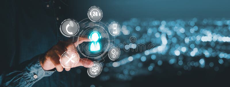 Technical Support Customer Service Concept, Person Hand Pointing VR ...