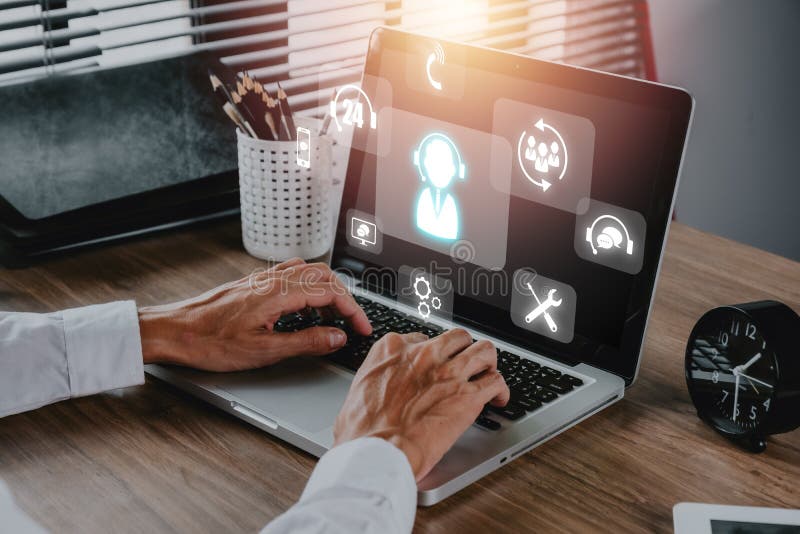 Technical Support Customer Service Concept, Person Hand Using Laptop ...