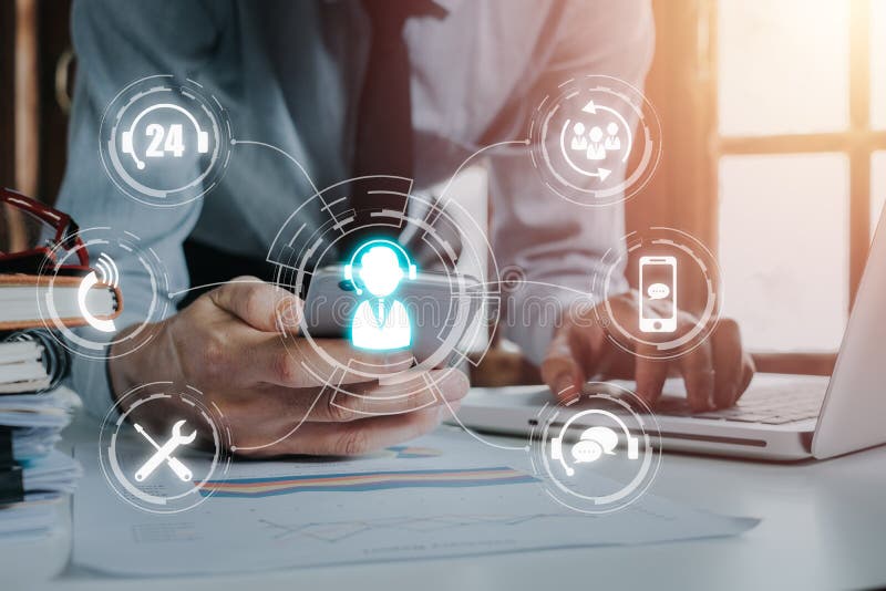 Technical Support Customer Service Concept, Person Hand Using Smart ...