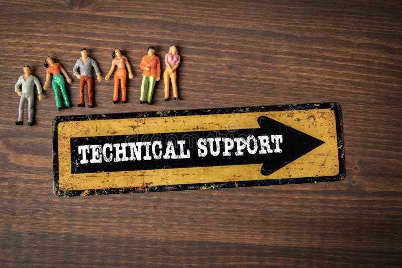 Technical Support. Direction Arrow and Miniature Human Figures on a ...