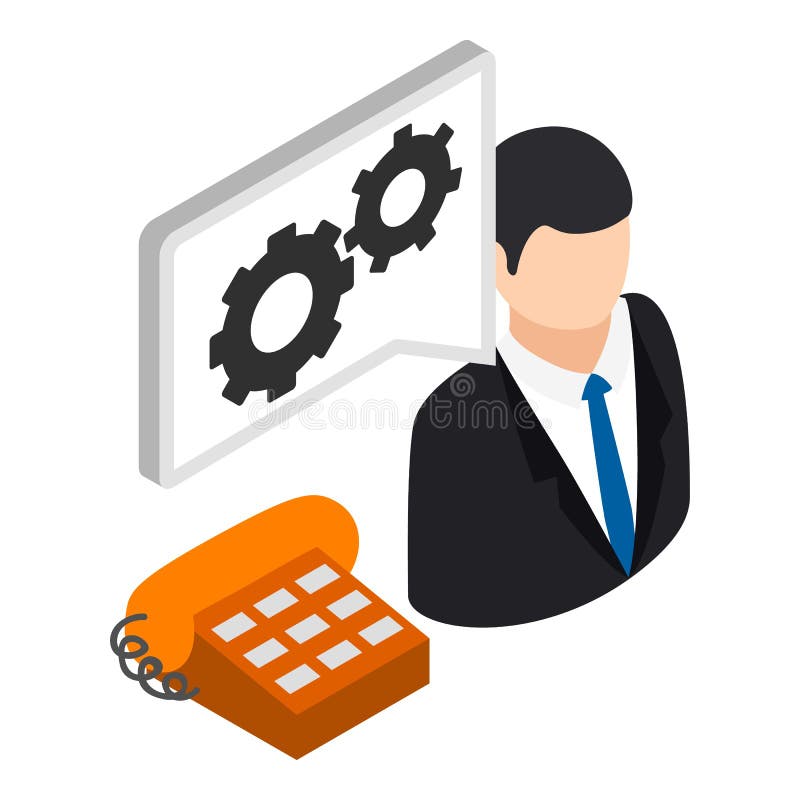 Technical Support Icon Isometric Vector. Male Consultant and Landline ...
