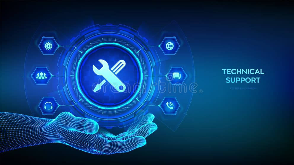 Technical Support Icon in Wireframe Hand. Customer Help. Tech Support ...