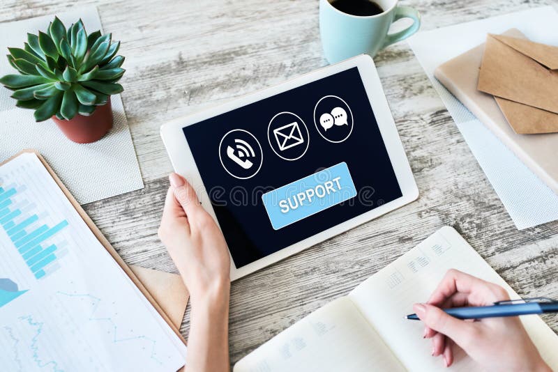 Technical Support Icons on Screen. Call To Help Center. Internet and ...