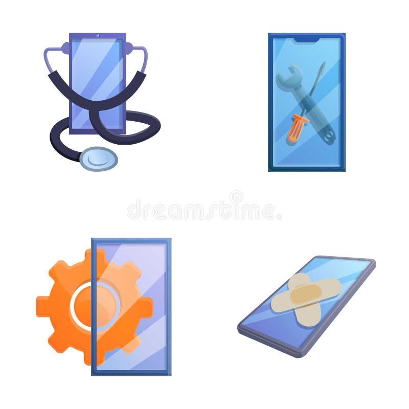 Technical Support Icons Set Cartoon . Service of Software Smartphone ...