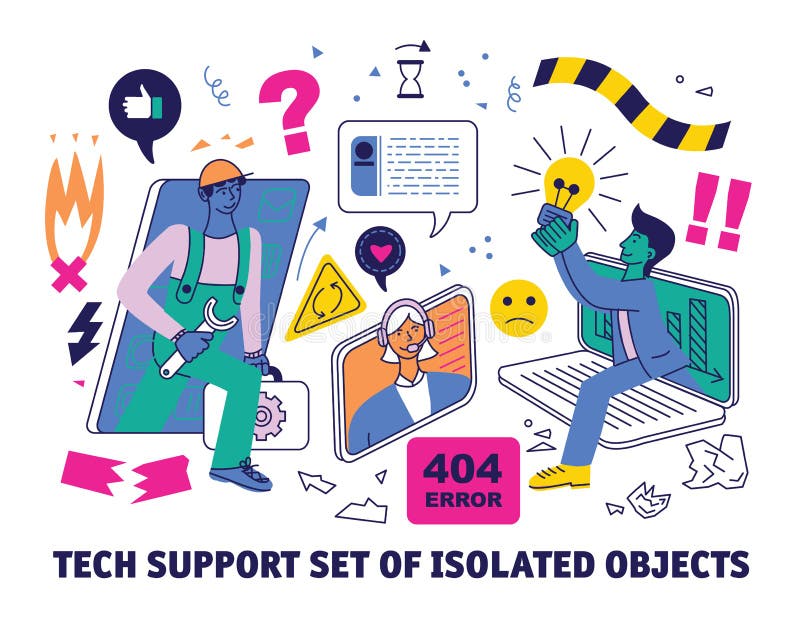 Technical Support Manager Workers Set Isolated Objects Stock Vector ...