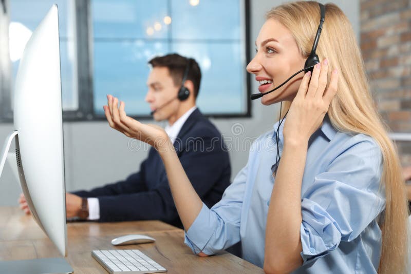Technical Support Operator with Colleague in Office Stock Image - Image ...