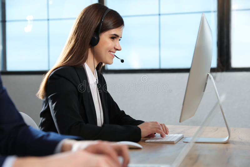 Technical Support Operator with Colleague in Office Stock Image - Image ...