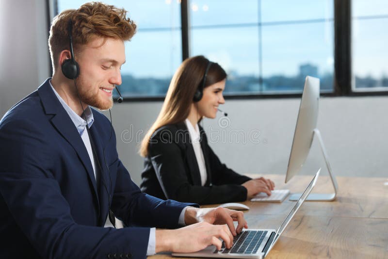 Technical Support Operator with Colleague in Office Stock Image - Image ...
