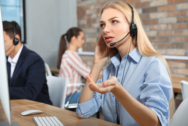 Technical Support Operator with Colleague in Office Stock Image - Image ...