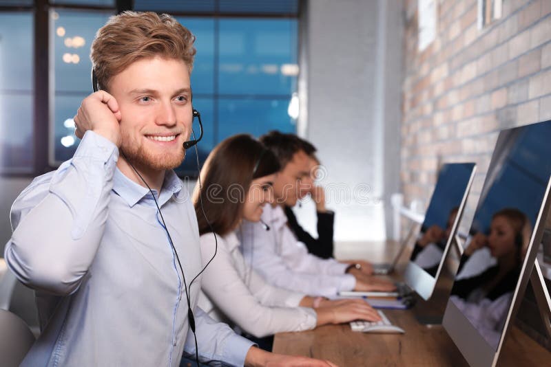 Technical Support Operator with Colleagues Stock Image - Image of ...