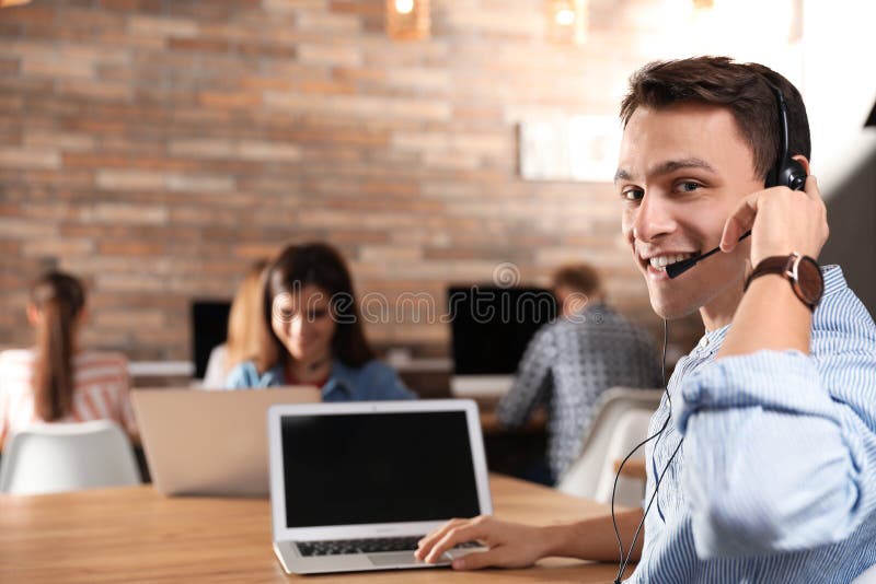 Technical Support Operator with Headset in Office Stock Image - Image ...