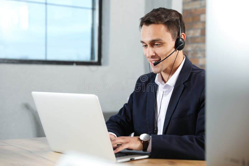 Technical Support Operator with Headset in Office Stock Image - Image ...