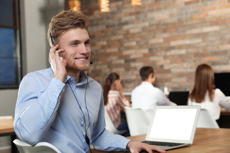 Technical Support Operator with Headset in Office Stock Image - Image ...