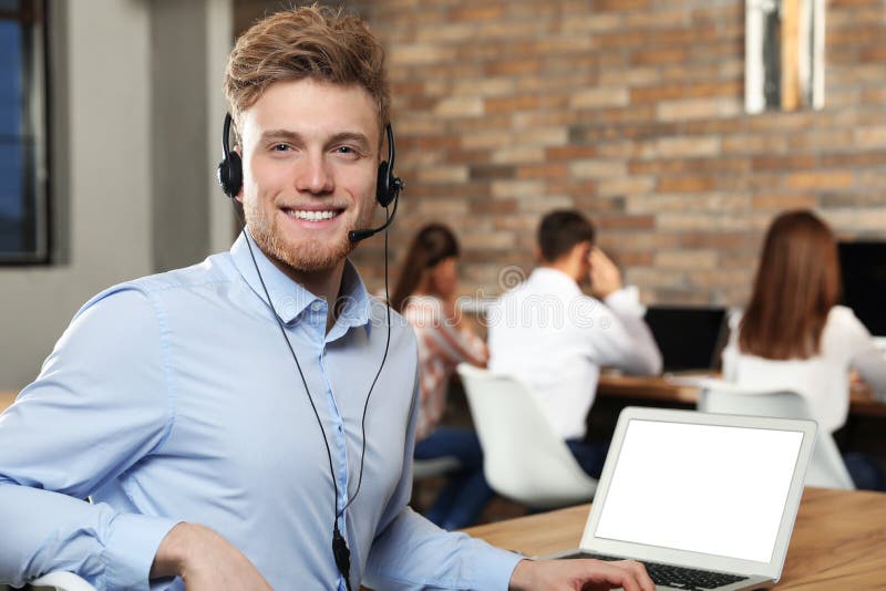 Technical Support Operator with Headset in Office Stock Image - Image ...