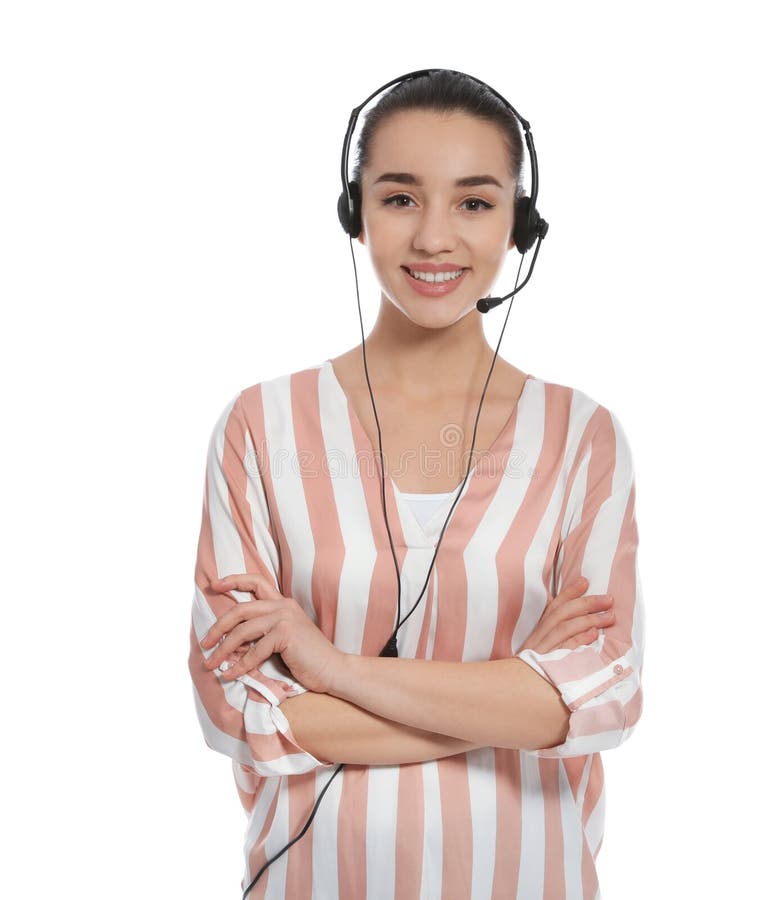 Technical Support Operator with Headset on White Stock Image - Image of ...
