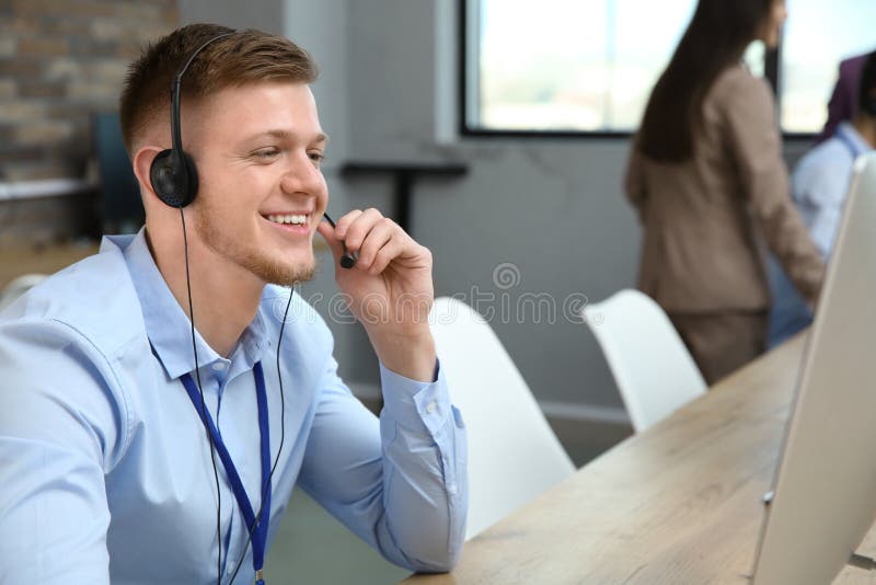 Technical Support Operator with Headset Working Stock Image - Image of ...