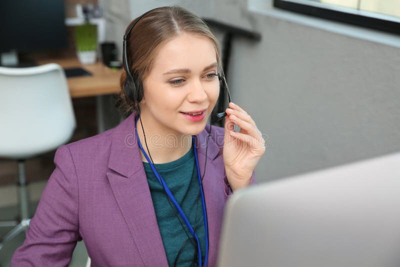 Technical Support Operator with Headset Working Stock Image - Image of ...