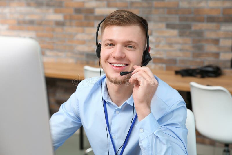 Technical Support Operator with Headset Working Stock Photo - Image of ...