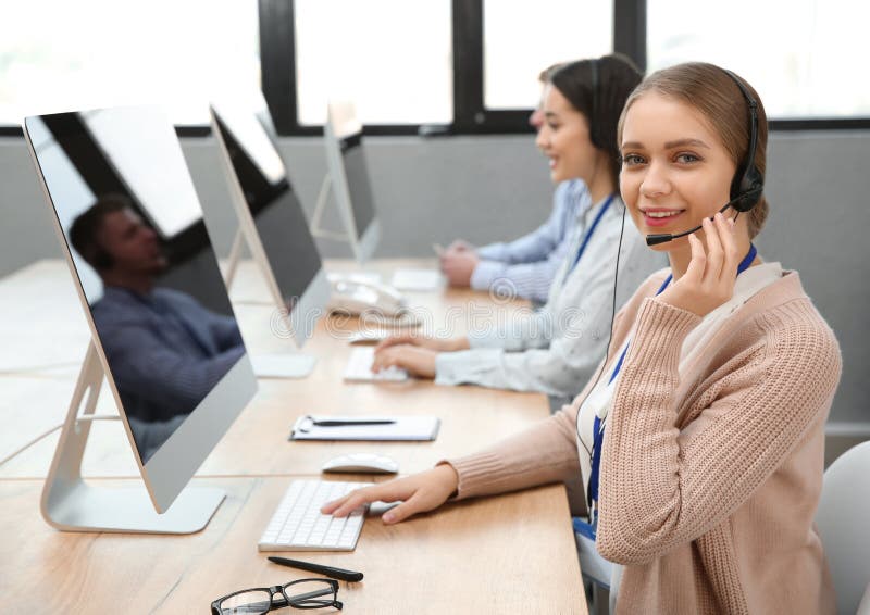 Technical Support Operator Working with Colleagues Stock Photo - Image ...