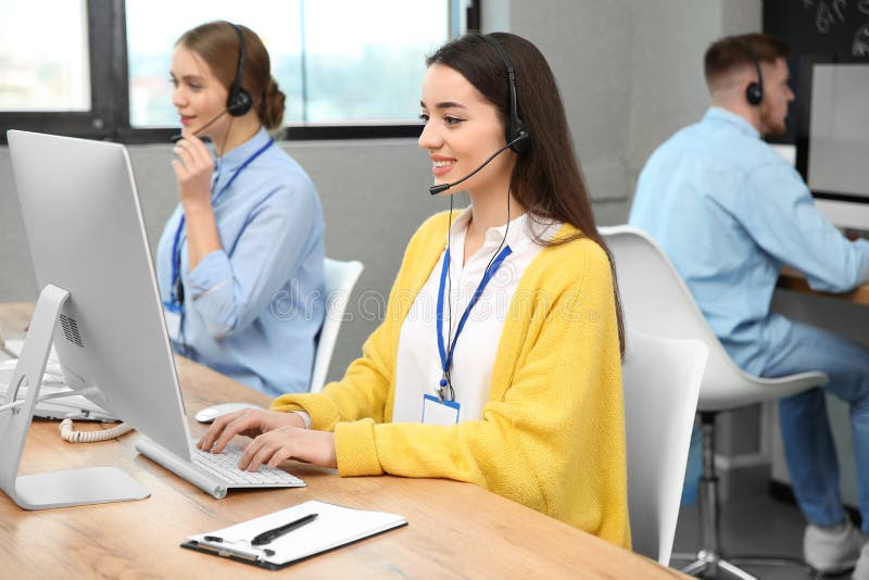 Technical Support Operator Working with Colleagues Stock Image - Image ...